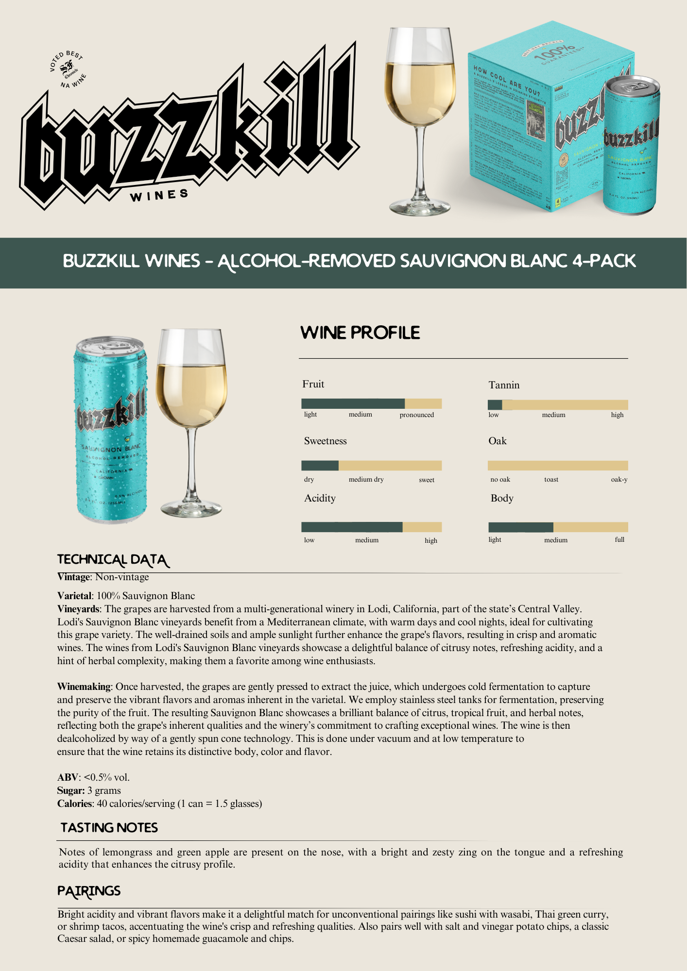 Sauvignon Blanc Alcohol-Removed Wine (4-pack) – Buzzkill Wines
