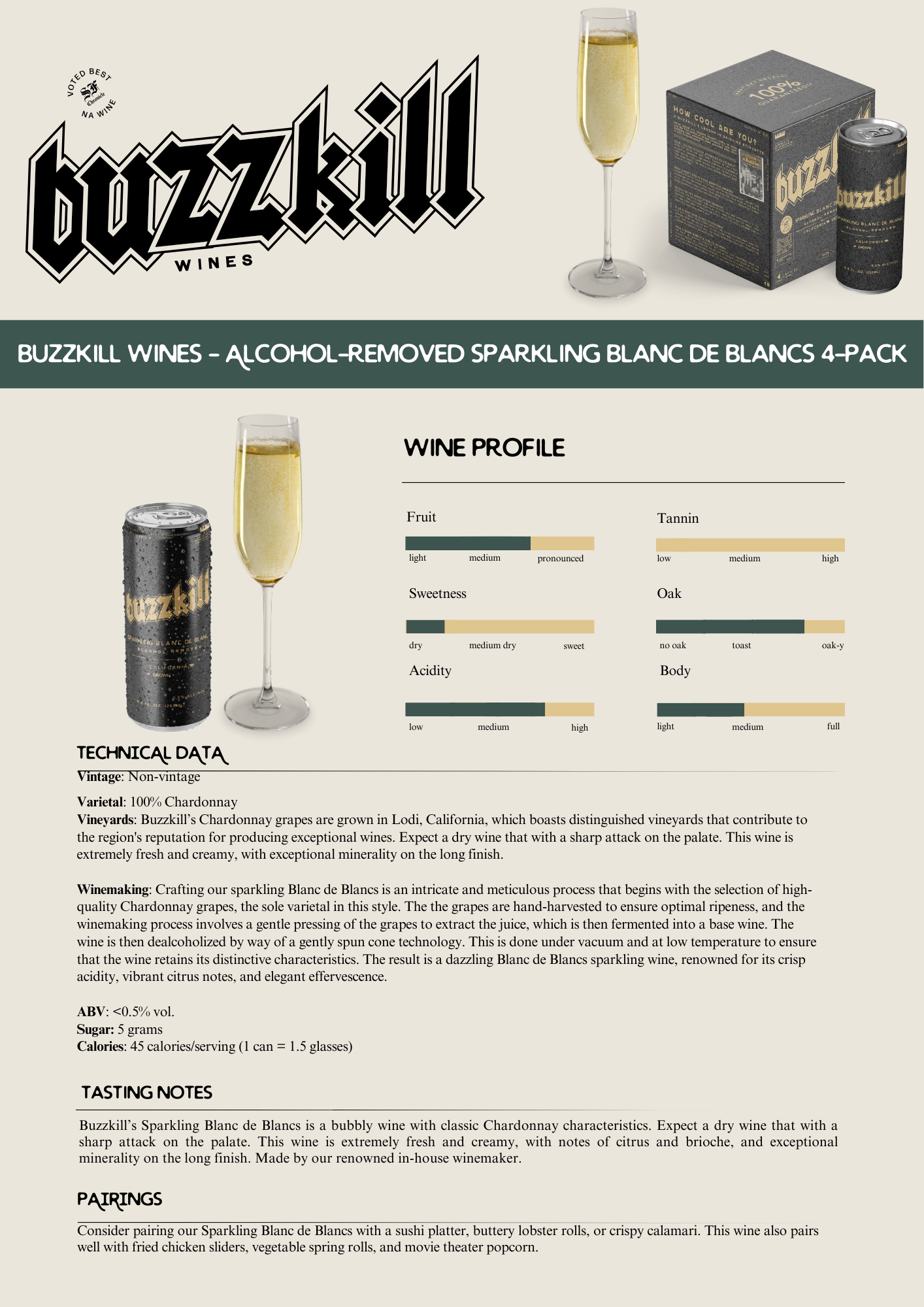 Sparkling Blanc de Blancs Alcohol-Removed Wine (4-Pack) – Buzzkill Wines